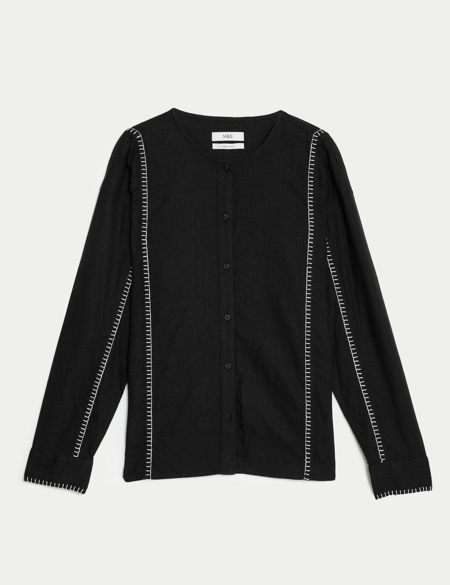 Shop Linen Rich Stitch Detail Shirt for Women - M&S Kuwait